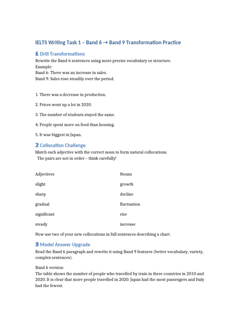 IELTS Task1 Upgrade Exercises Handout | PDF