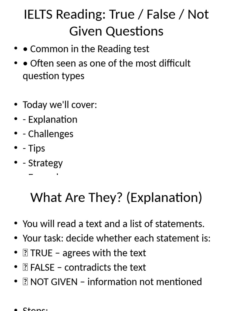 IELTS Reading True False Not Given Simple | PDF