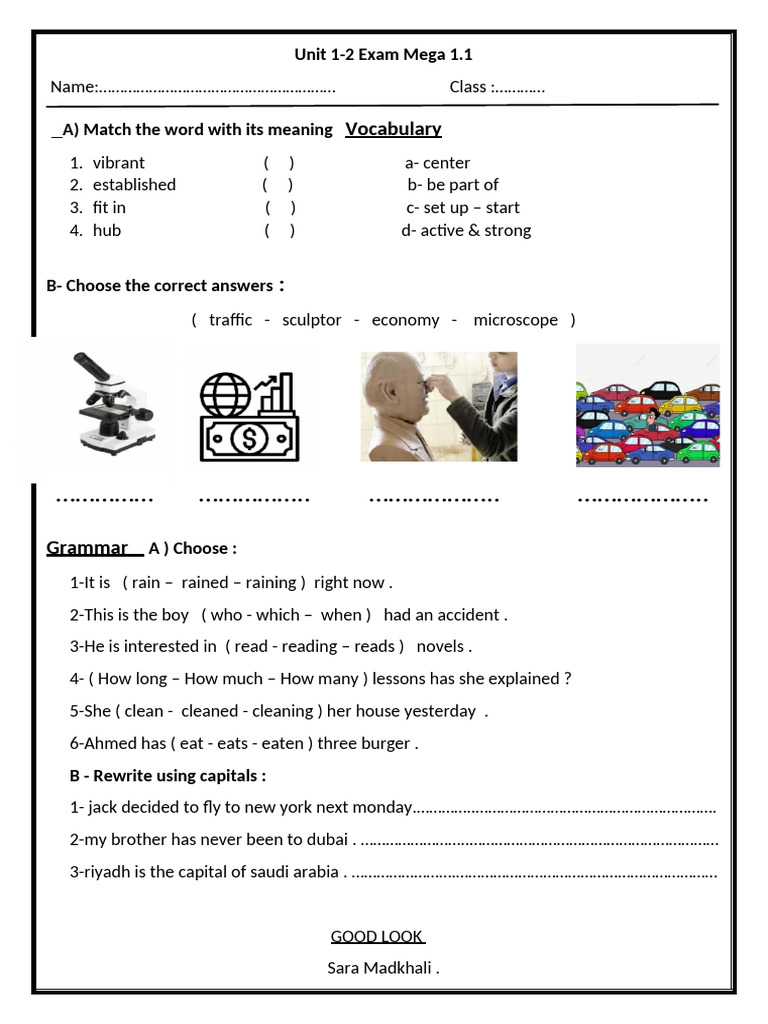 Unit 1-2 Exam Vocabulary & Grammar | PDF