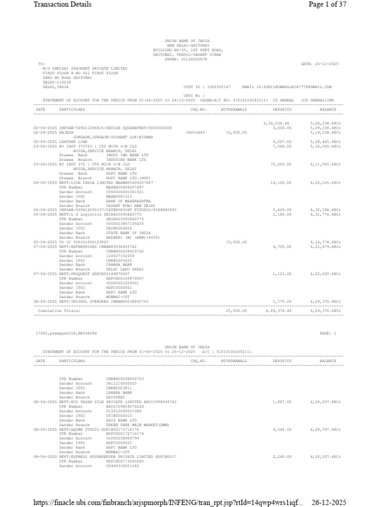 Union Bank Account Statement 2025 | PDF | Banks | Financial Services ...