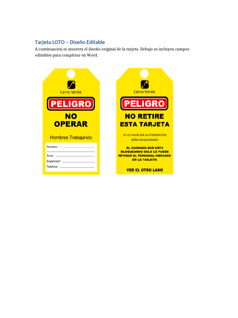 Tarjeta LOTO Editable en Word | PDF