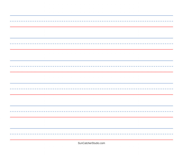 Printable Handwriting Lined Paper Landscape 6 Ff0000 4477bb | PDF