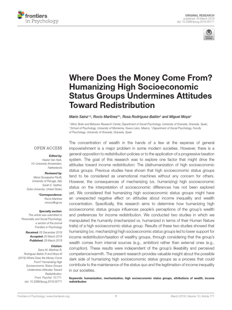 Sainz Et Al. (2019) Frontiers Humanizing High-SES | PDF ...