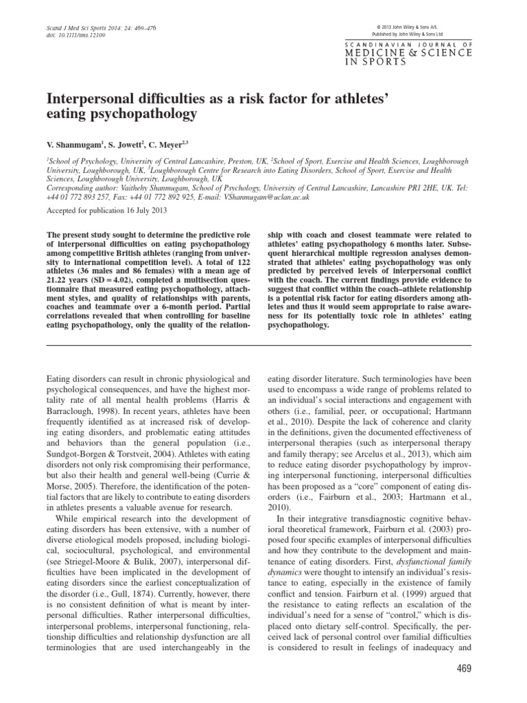 Interpersonal difficulties as a risk factor for athletes' eating ...
