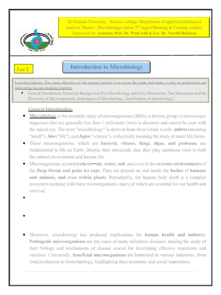 Introduction to Microbiology Overview | PDF | Microbiology | Microorganism