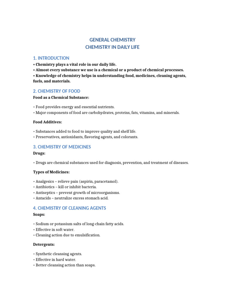 Chemistry's Role in Daily Life Explained | PDF | Foods | Chemistry