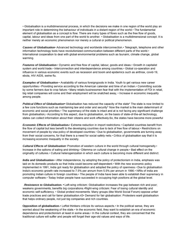 Globalisation is a Multidimensional Process, In Which the Decisions We ...