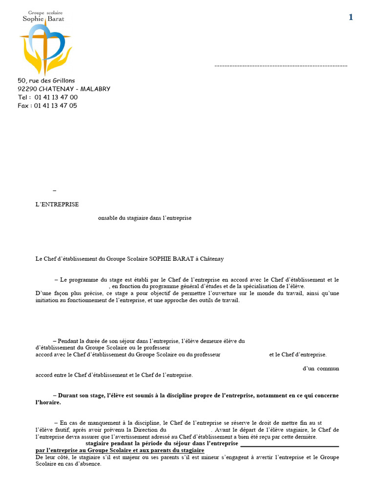 Convention de Stage GSSB 2023 | PDF