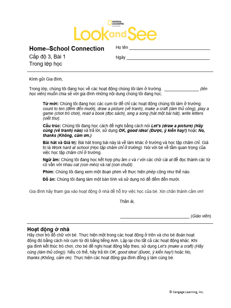 Look & See 3 - Communication Letter - Vietnamese | PDF
