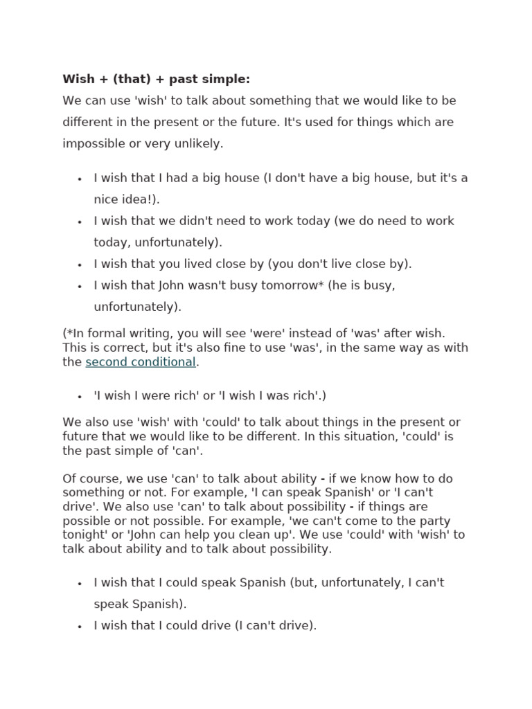 Wish | PDF | Grammar | Syntax