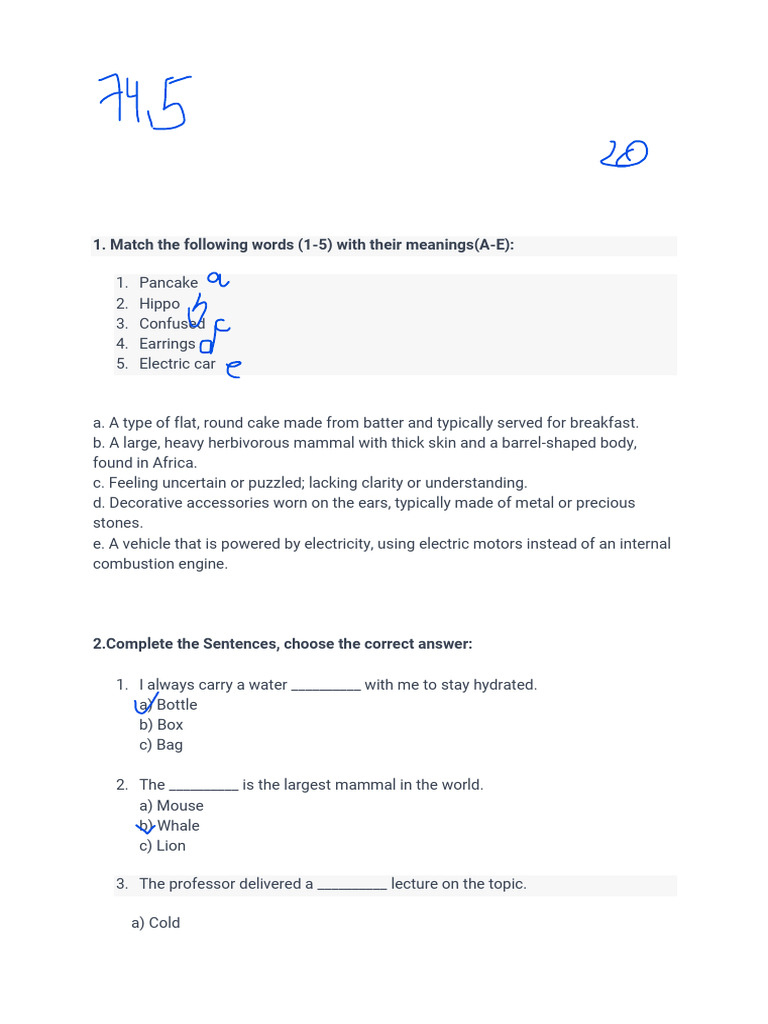 End-Year Test A2 | PDF