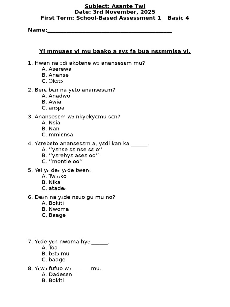 Asante Twi SBA 1 - B4 | PDF