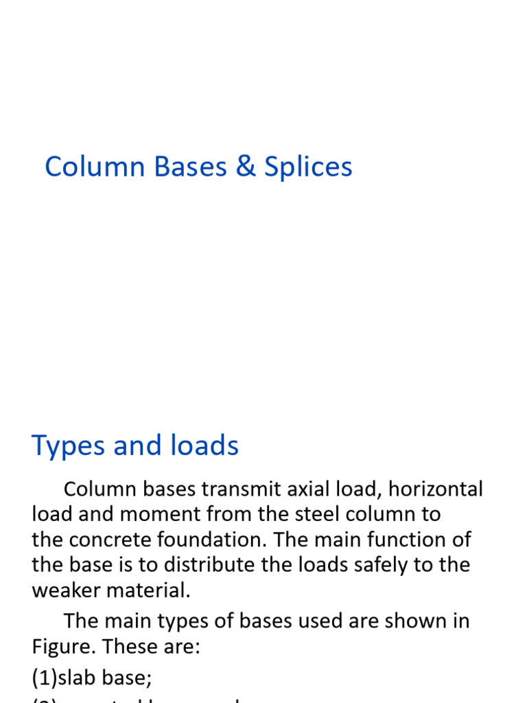 Lecture Four - Column Bases & Splices | PDF | Column | Screw