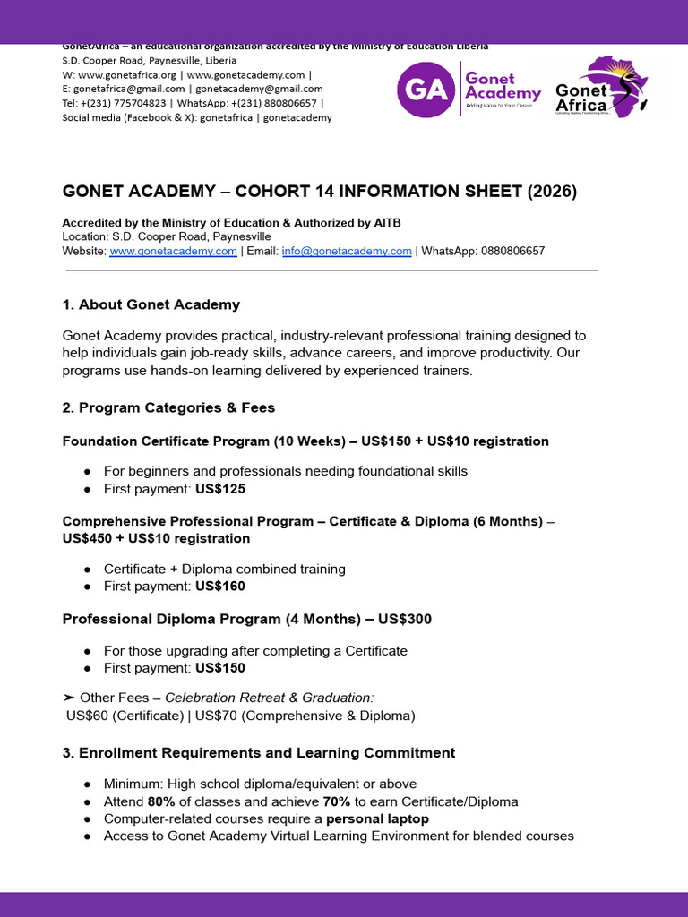 Gonet Academy Cohort 14 Information Sheet 2026.Docx | PDF | Risk ...