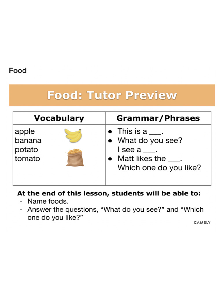 Kids beginners ESL - food | PDF