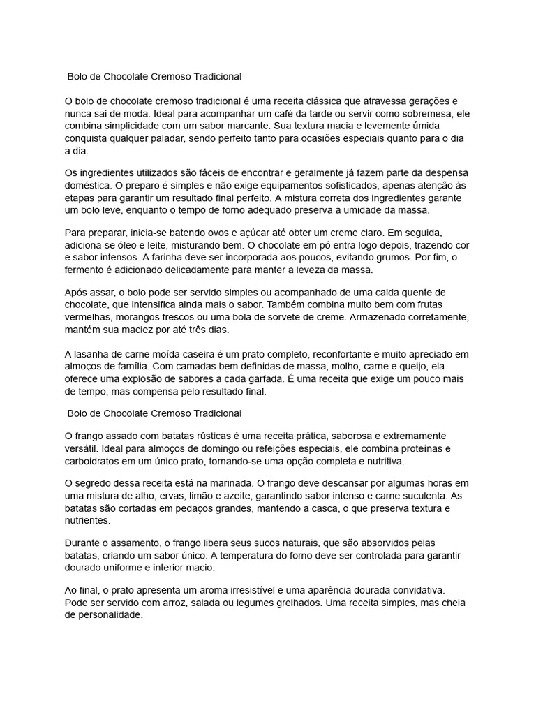 Receita Bolo de Chocolate Cremoso Tradicional (2) | PDF | Chocolate | Creme (gastronomia)