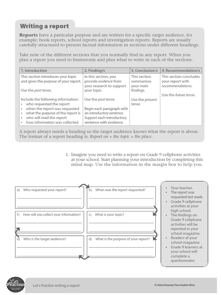 Grade 9 English FAL Lets Practise Writing a Report Copy | PDF