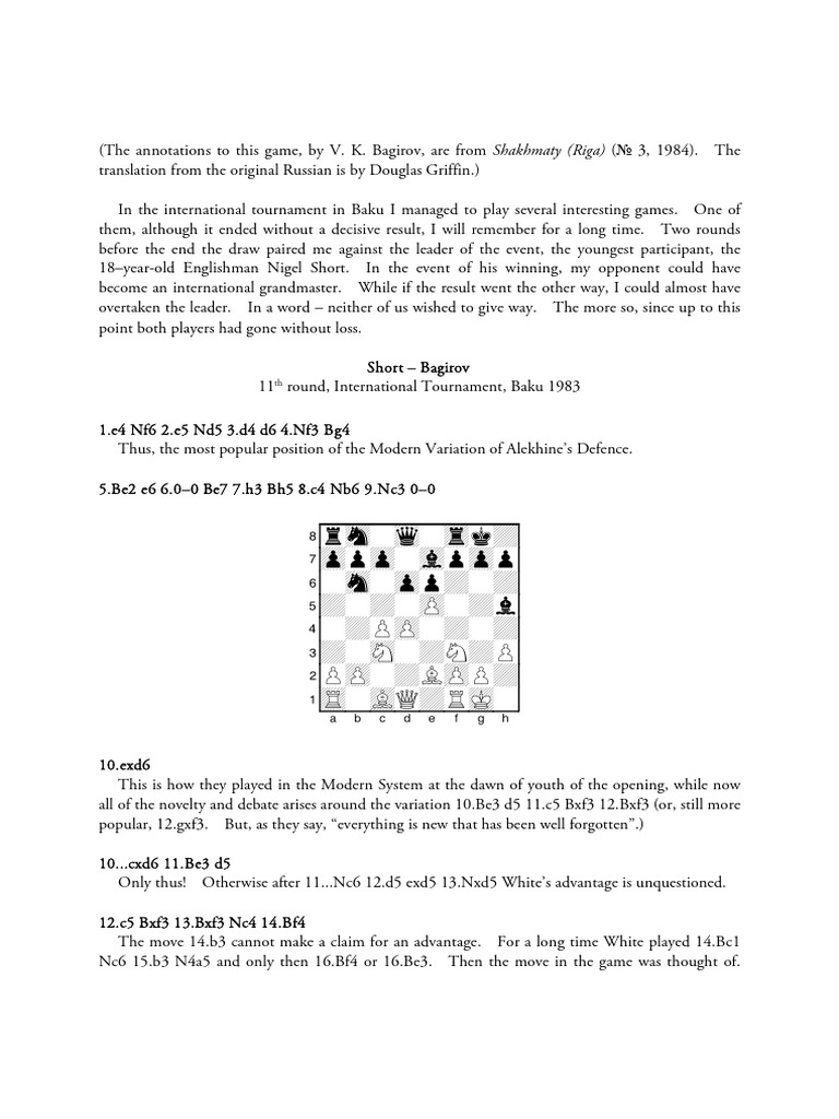 Baku 1983 Chess Game Analysis: Short vs. Bagirov | PDF | Traditional ...