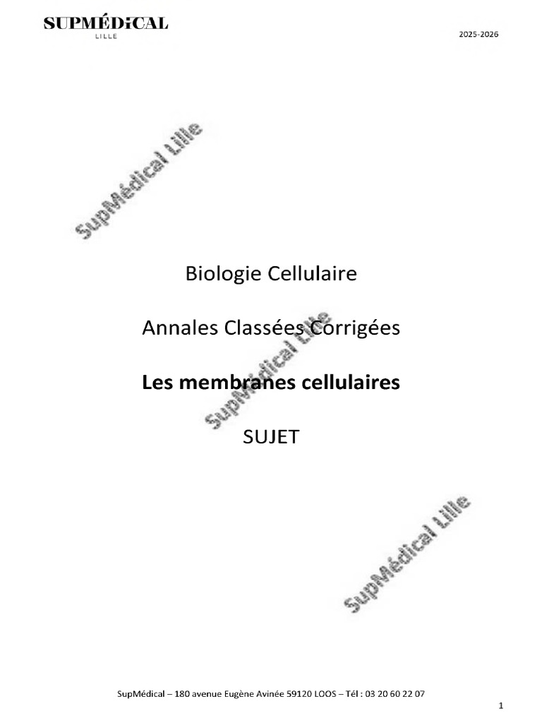 ACC Sujet Membranes Cellulaires | PDF