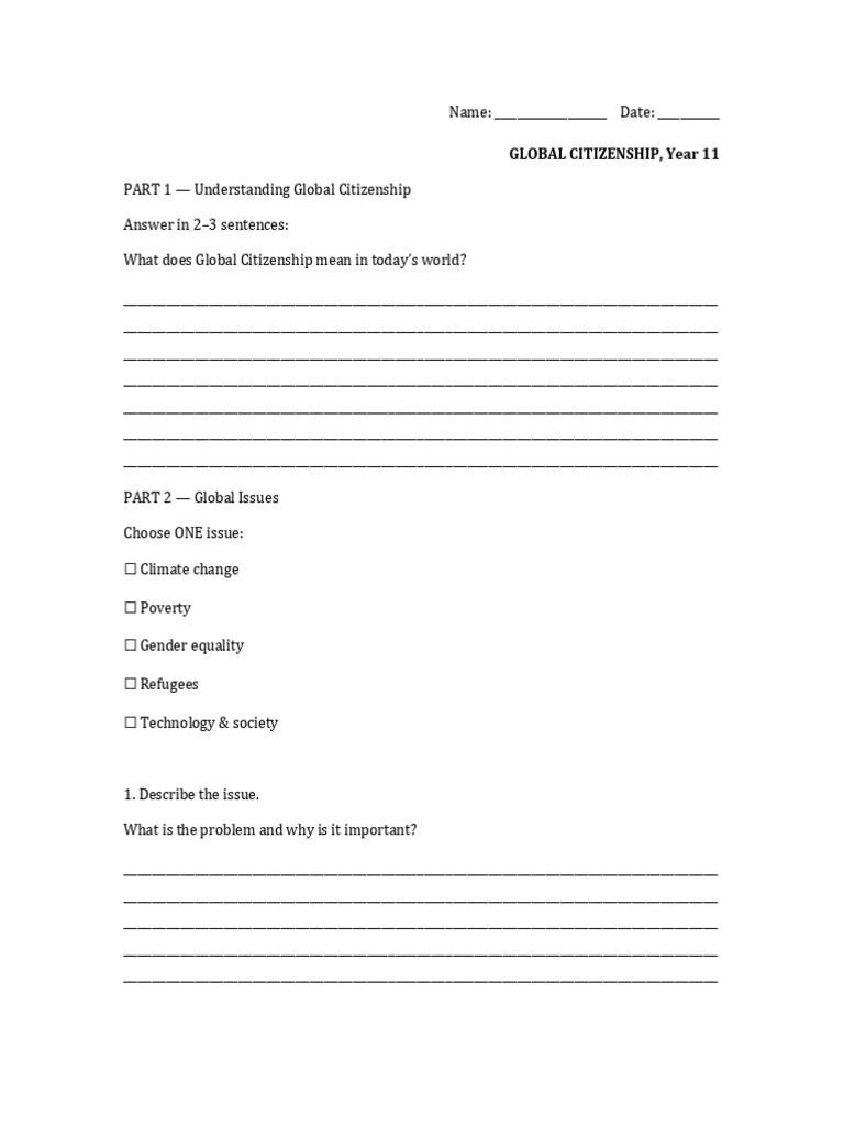 Year 11 Global Citizenship Guide | PDF
