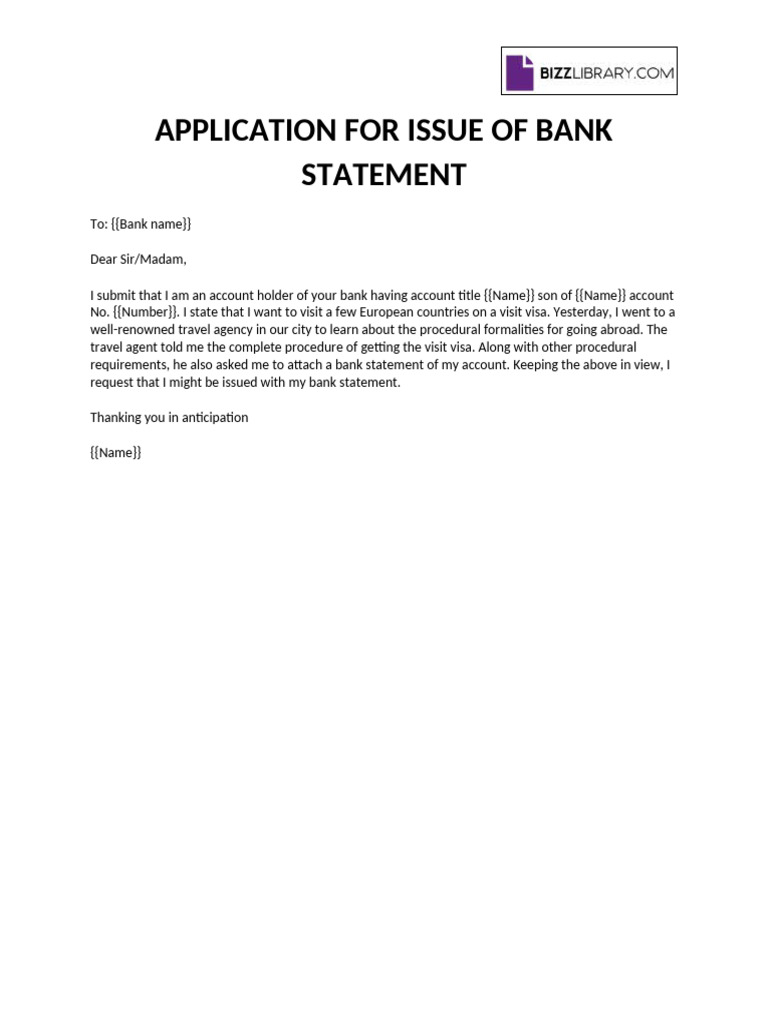 Application for Issue of Bank Statement | PDF