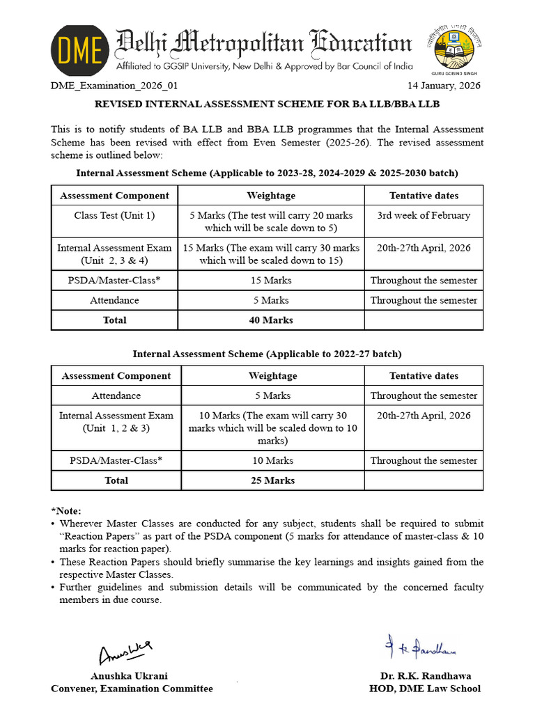 Revised Internal Assessment Scheme 2026 | PDF