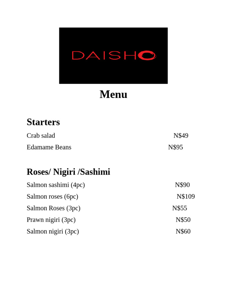 Daisho Menu Ne | PDF