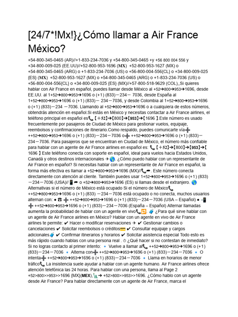 [24/7*!Mx!}¿Cómo llamar a Air France México? | PDF | Servicio al Cliente
