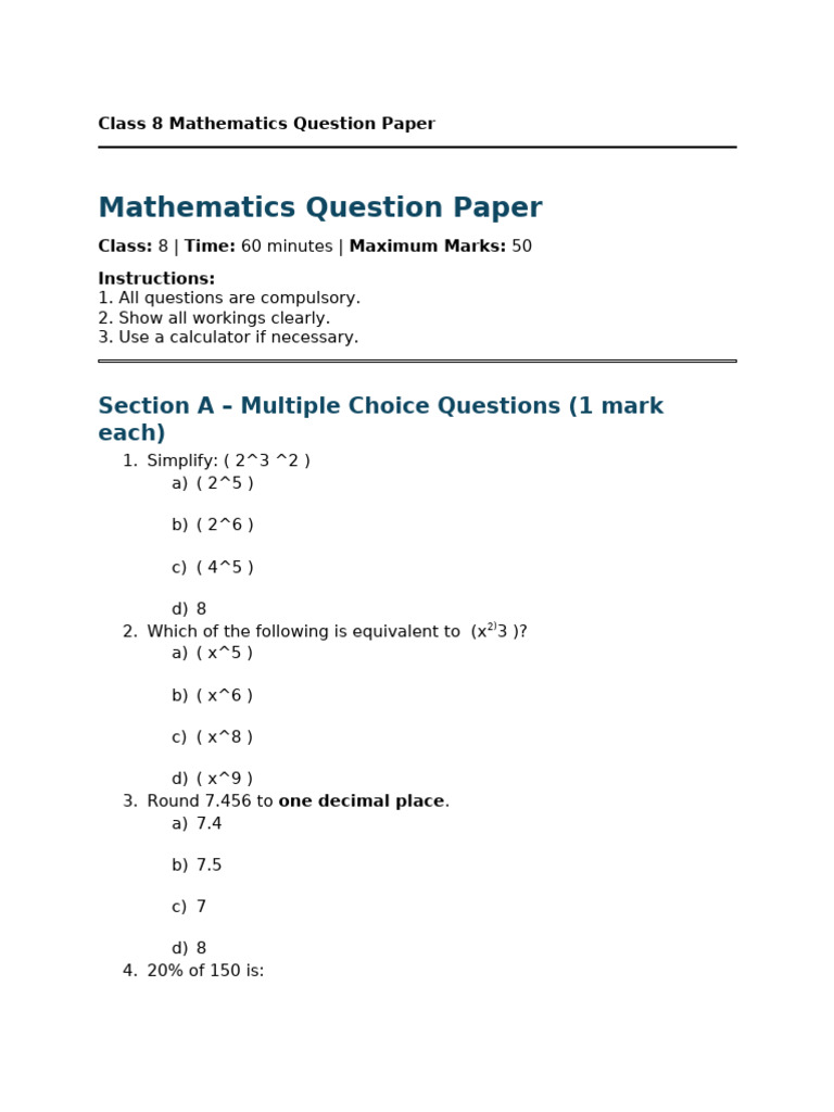 Class 9 Maths Paper | PDF