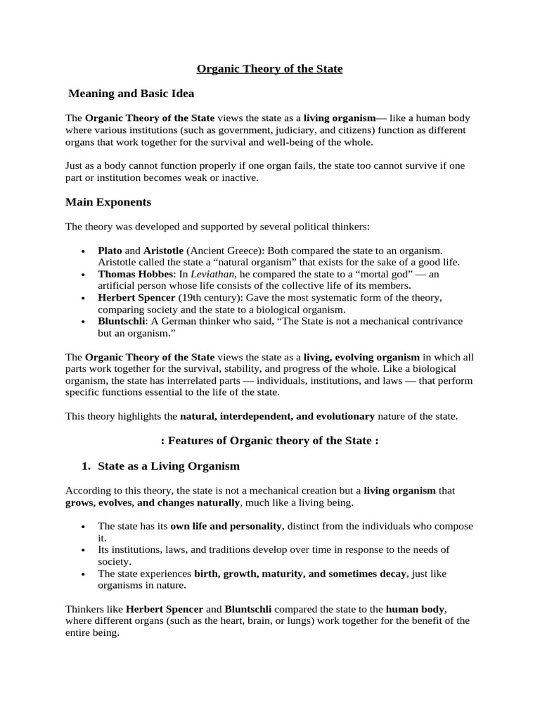 Organic Theory of the State Explained | PDF | State (Polity) | Evolution