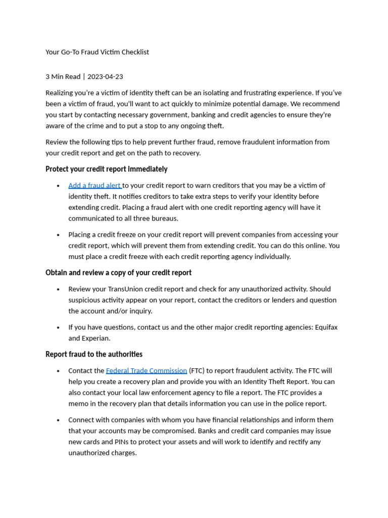 Credit Fraud Checklist | PDF | Credit History | Identity Theft
