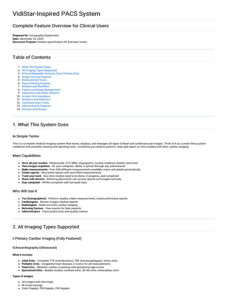 VidiStar PACS System Overview for Sonographers | PDF | Echocardiography ...
