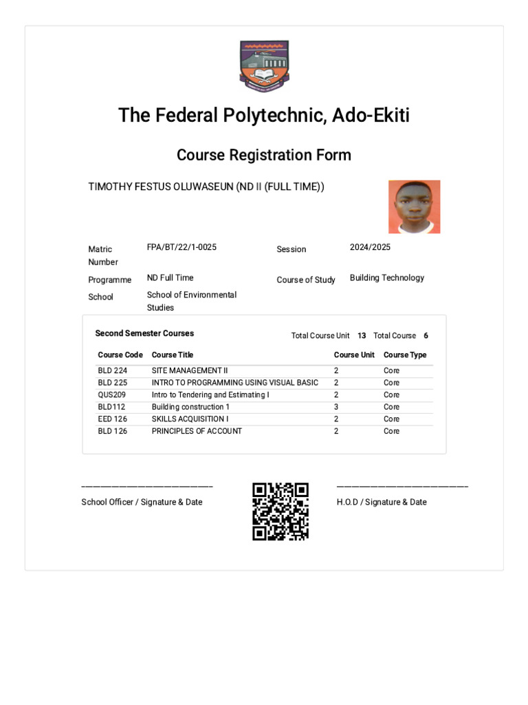 Course Registration Form for ND Building Tech | PDF