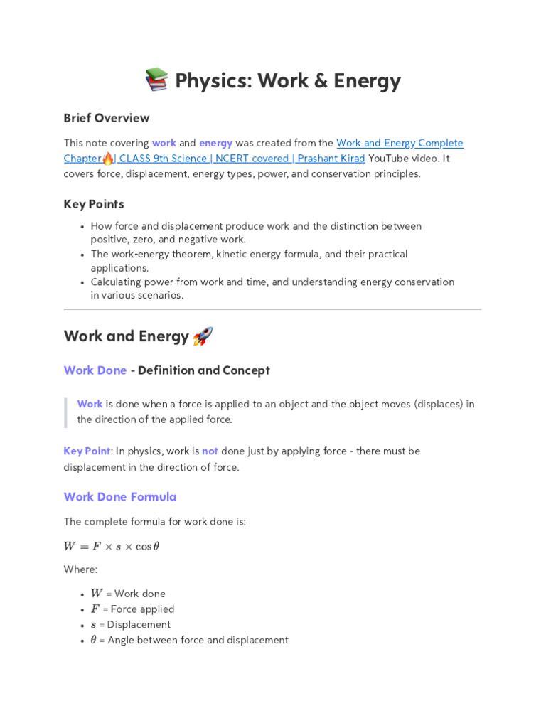 Work and Energy Complete Chapter? - CLASS 9th Science - NCERT Covered ...