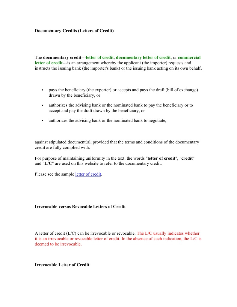 Letter of Credit Documentary Letter of Credit Commercial Letter of ...