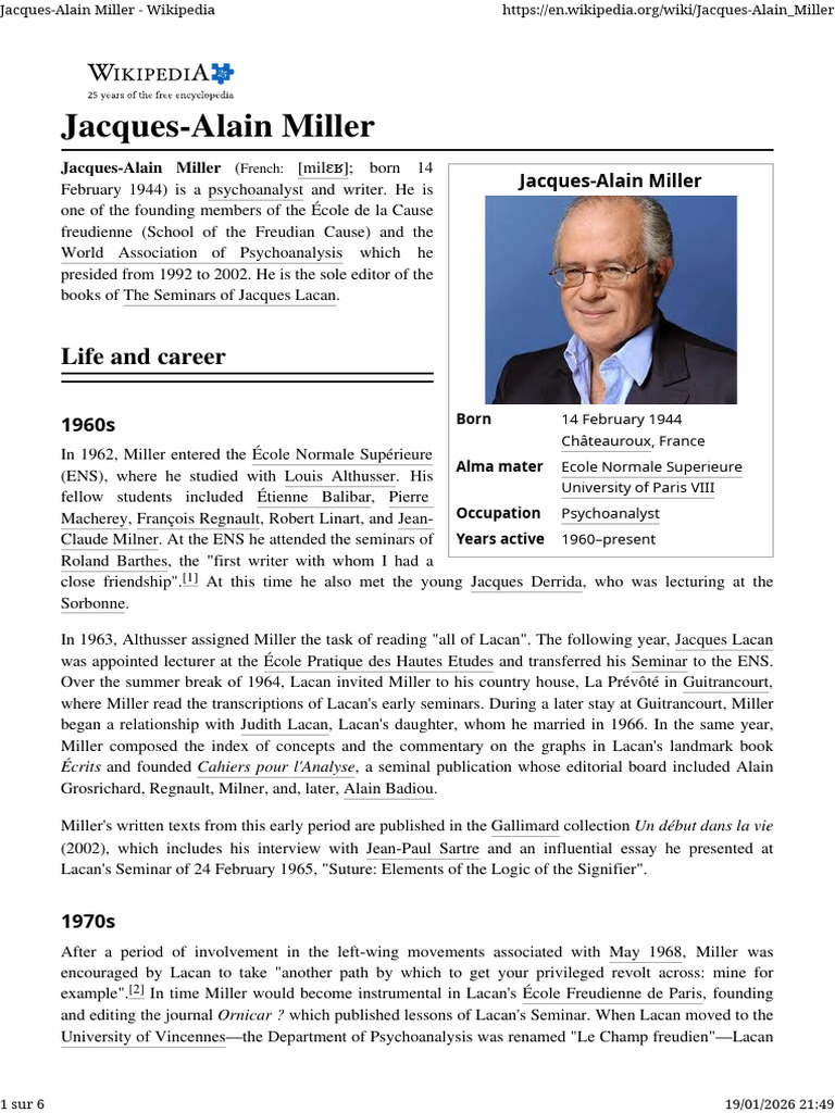 Jacques-Alain Miller: Psychoanalyst Biography | PDF | Psychoanalysis ...