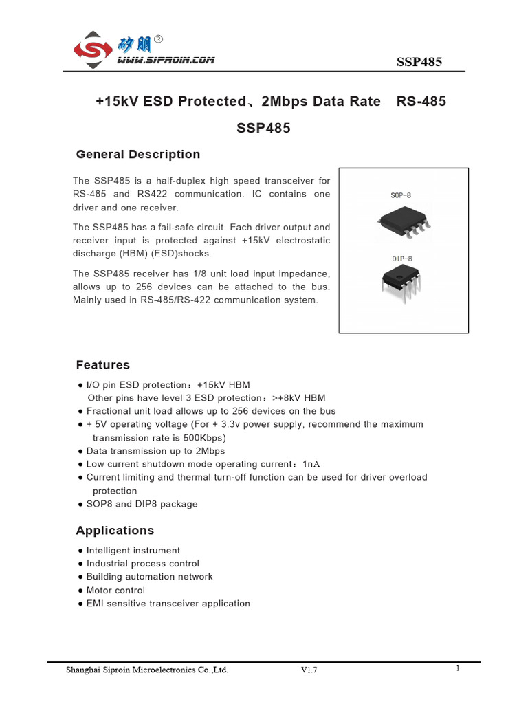SSP485 RS-485 Transceiver Overview | PDF | Electrostatic Discharge ...