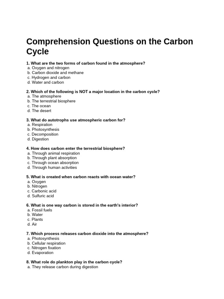 Comprehension Questions on the Carbon Cycle | PDF