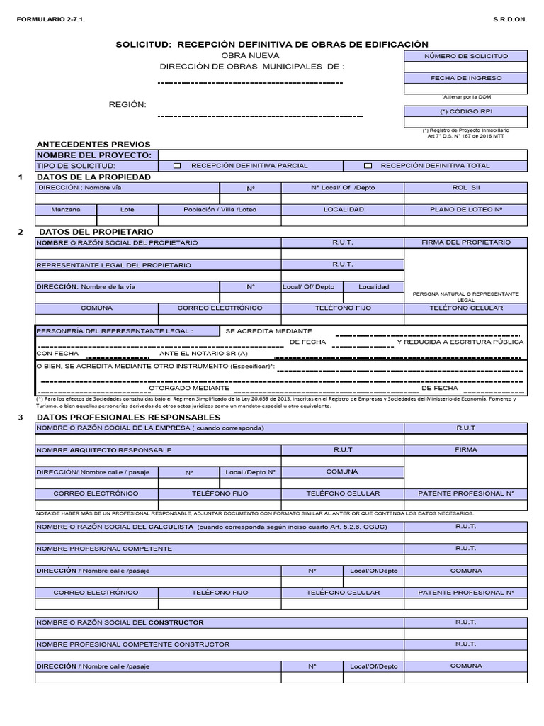 Formulario Solicitud Recepción Obras | PDF