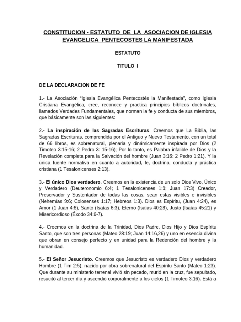 ESTATUTO DE LA DECLARACION DE FE VALIDO | PDF | Cristo (título) | Iglesia cristiana