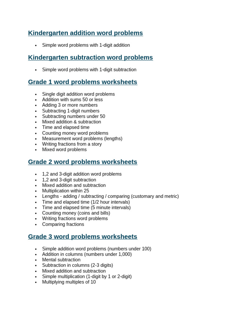 Comprehensive Math Word Problems Guide | PDF | Multiplication ...