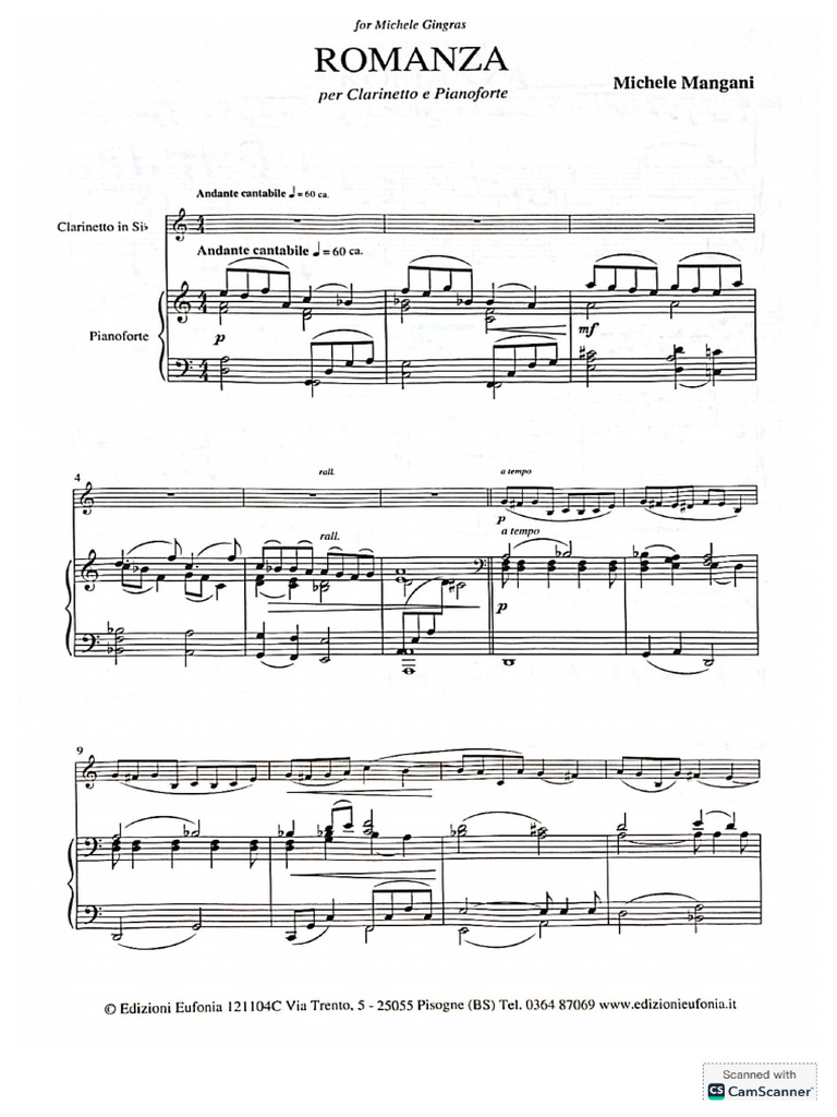 Romanza Michele Mangani PDF Cl e Piano | PDF