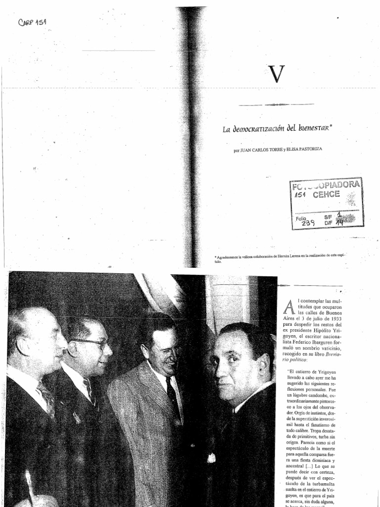 TORRE, Juan Carlos, y Elisa Pastoriza, “La Democratización Del ...
