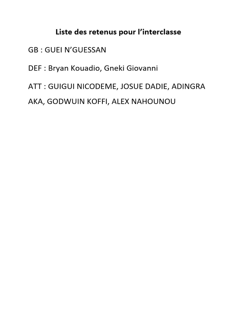 Liste Des Retenus Pour L'interclasse | PDF