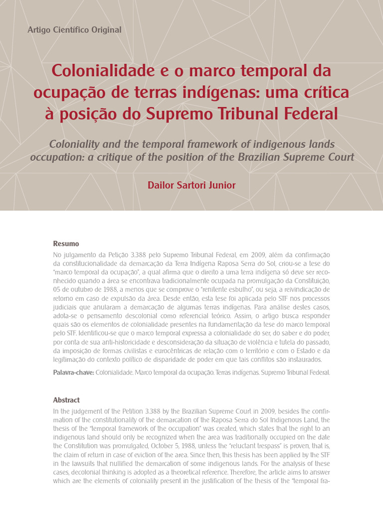 Colonialidade e Marco Temporal Indígena | PDF | Emenda Constitucional ...
