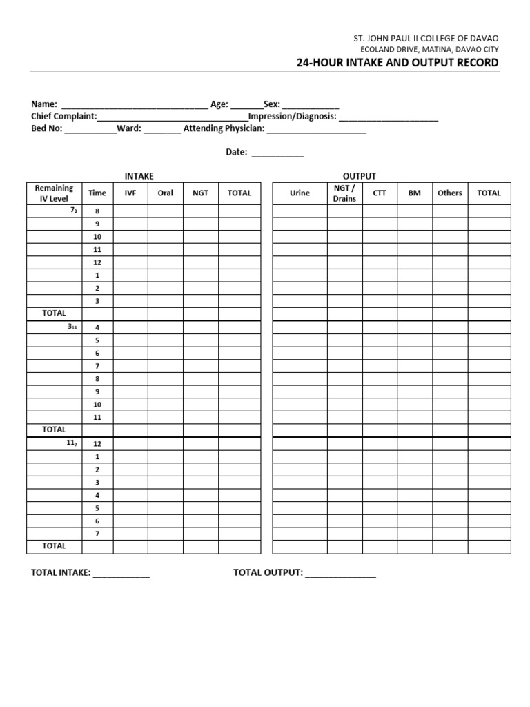 Intake and Output Form | PDF