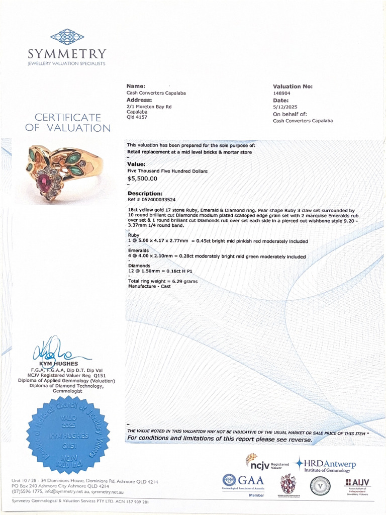 Valuation-057400033524 18ct Yellow Gold Ladies Ruby Diamond Ring Size M ...