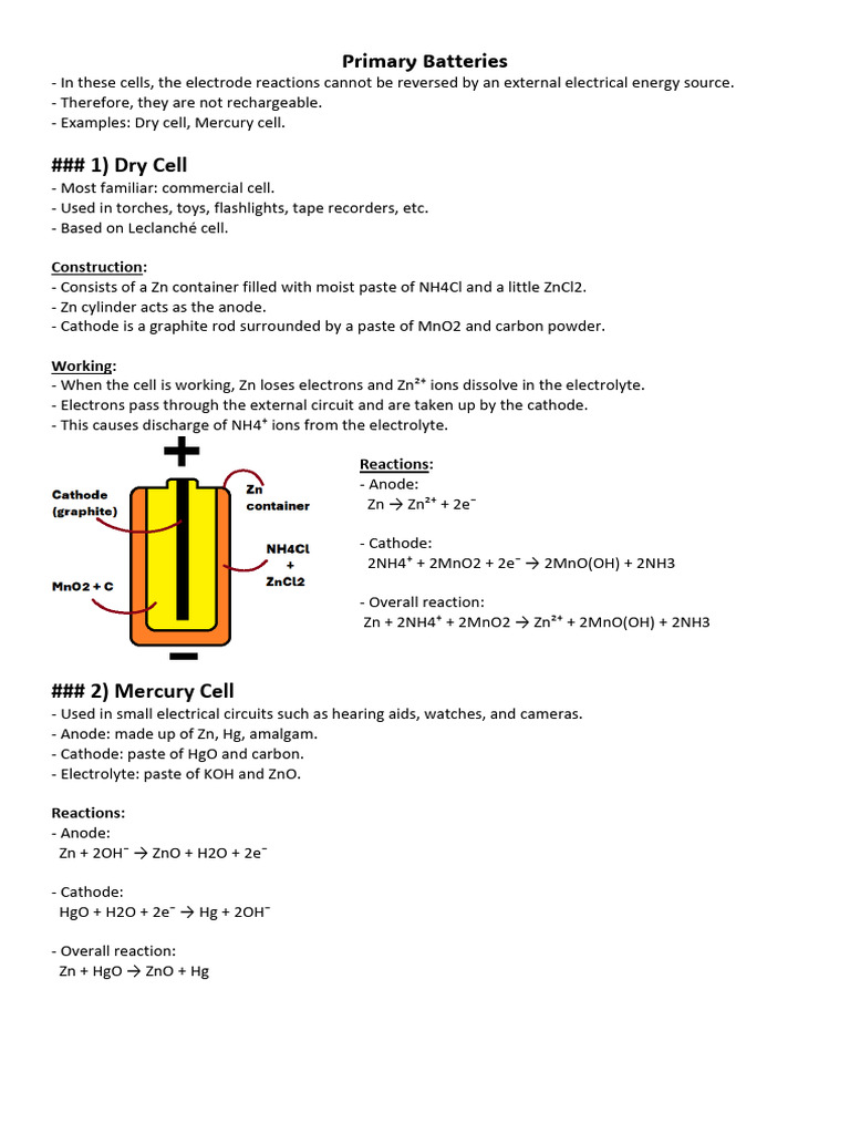 Understanding Primary Batteries: Types & Reactions | PDF