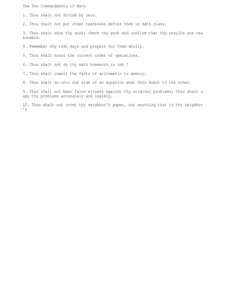 Mathematics Ten Commandments | PDF