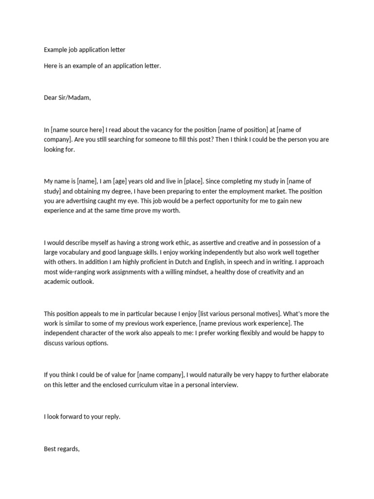 Sample Job Application Letter Template | PDF